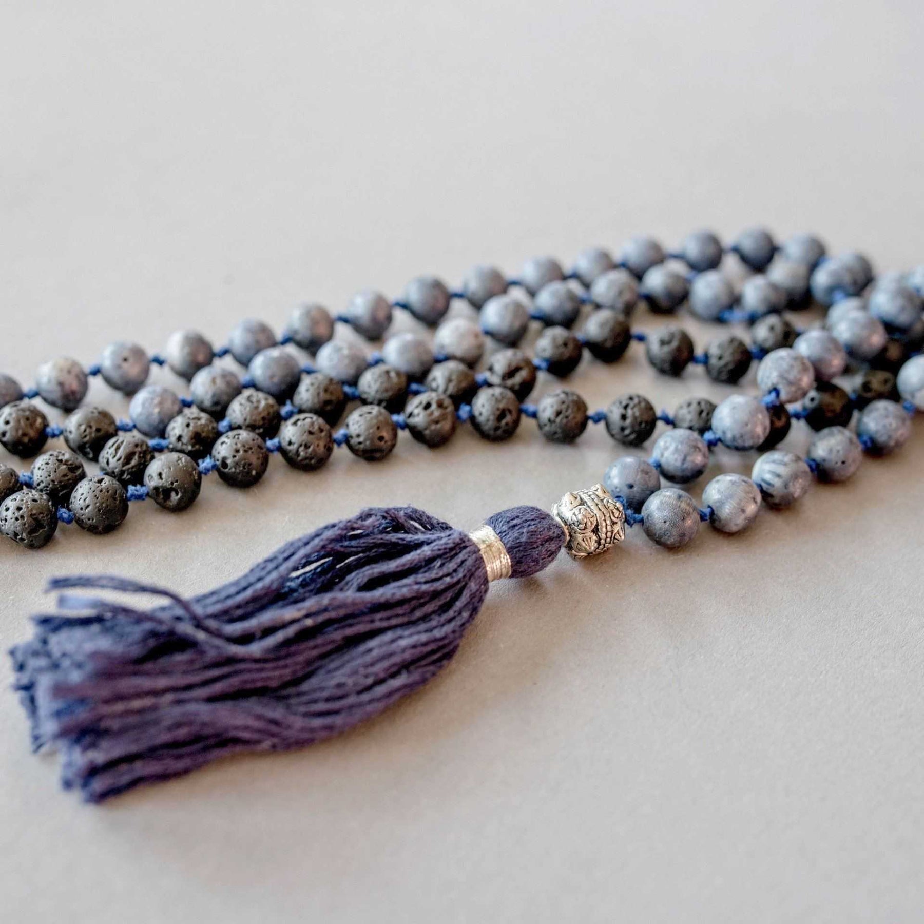 Deep Ocean Handmade Gemstone Mala for men with Lava and Blue Coral ...