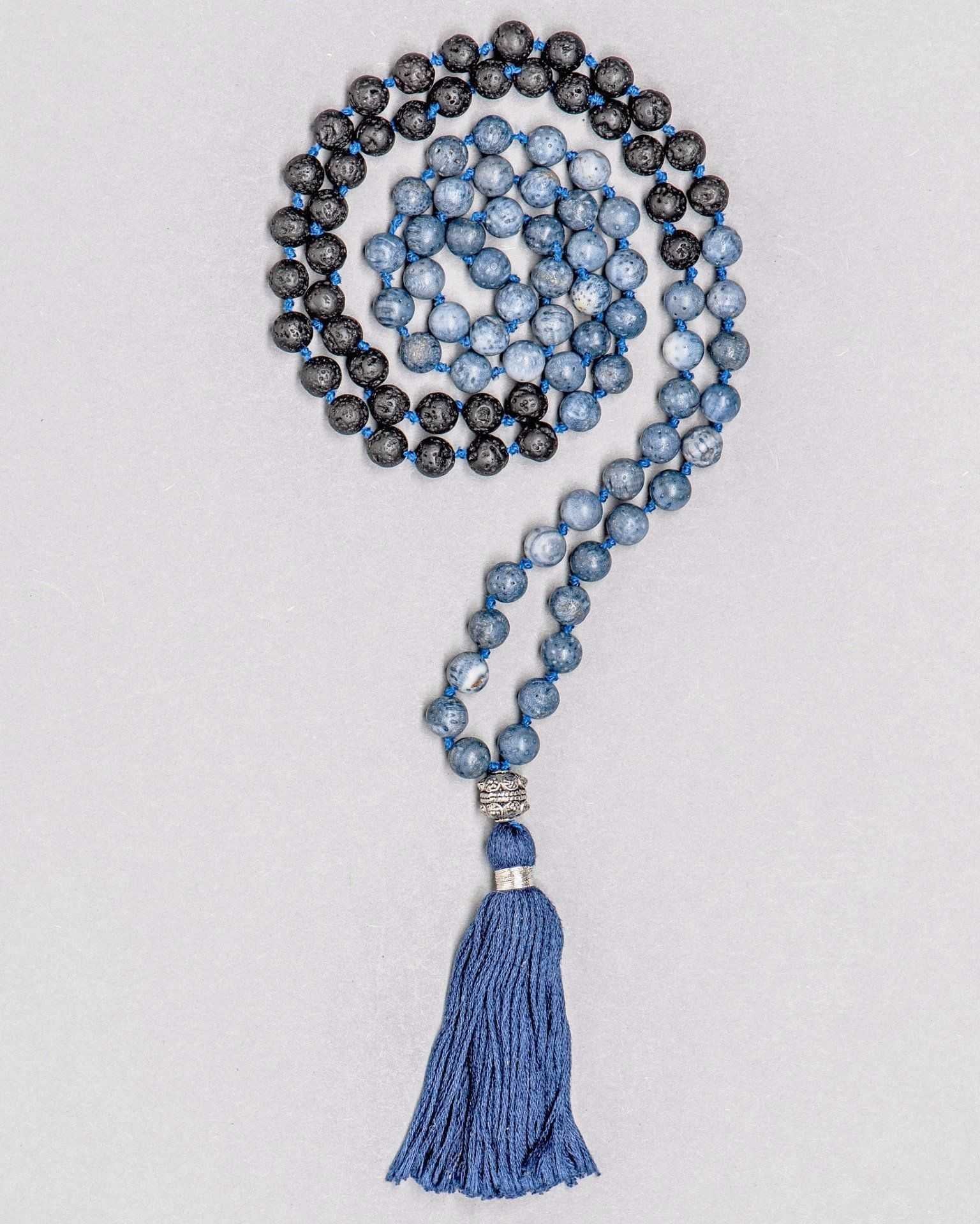 Deep Ocean Handmade Gemstone Mala for men with Lava and Blue Coral ...