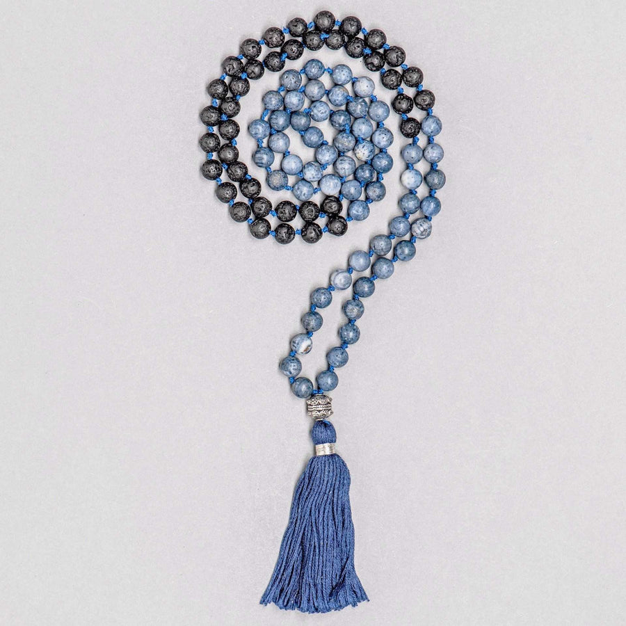 Deep Ocean Handmade Gemstone Mala for men with Lava and Blue Coral ...