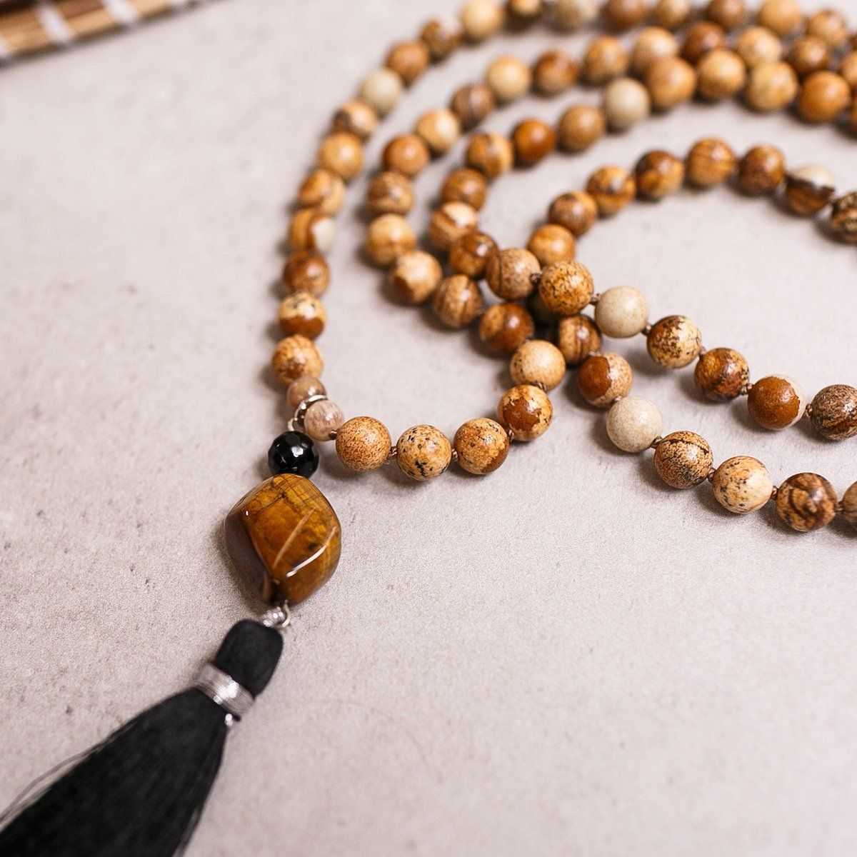 Gemstone Mala with Jasper, Onyx and Tiger Eye handmade by Manipura ...