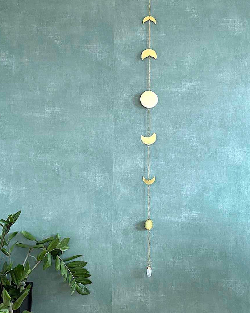 Moon Cycle Wall Garland Sling with a Crystal Cluster Pendant | 7 phase ...